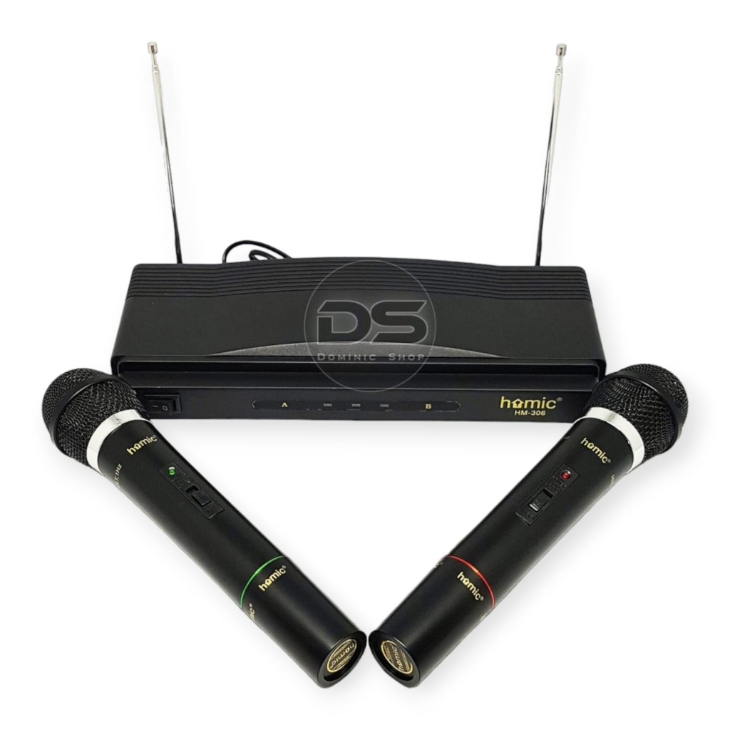Jual Homic Microphone Karaoke Mic Double Wireless HM-306 Hitam | Shopee ...