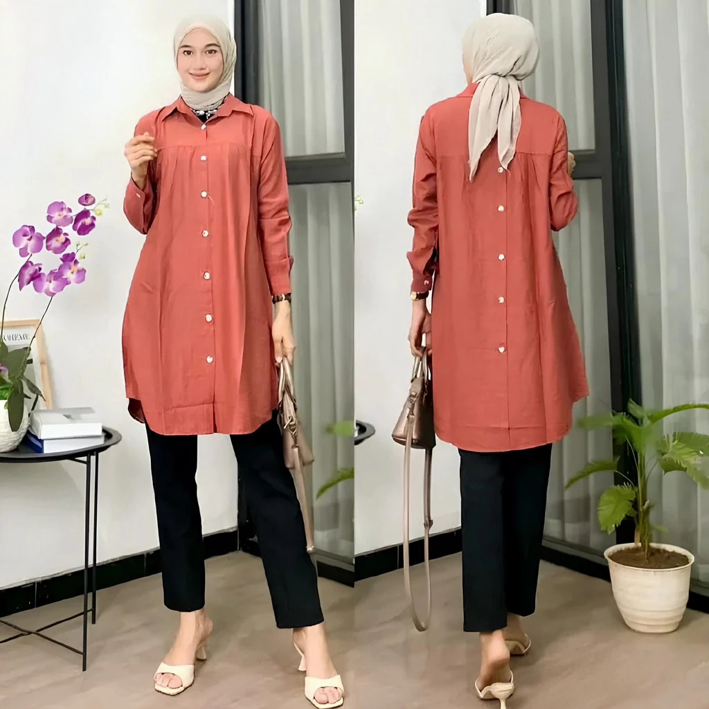Jual HERLIN LONG TUNIK POLO LINEN TUNIK PANJANG / ATASAN WANITA ...