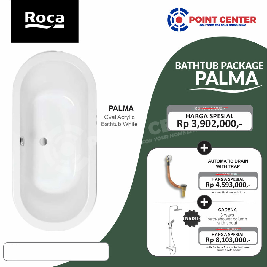 Jual TERBAIK ROCA PROMO BATHUB PALMA OVAL ACRYLIC BATH BATHUB SPA ...
