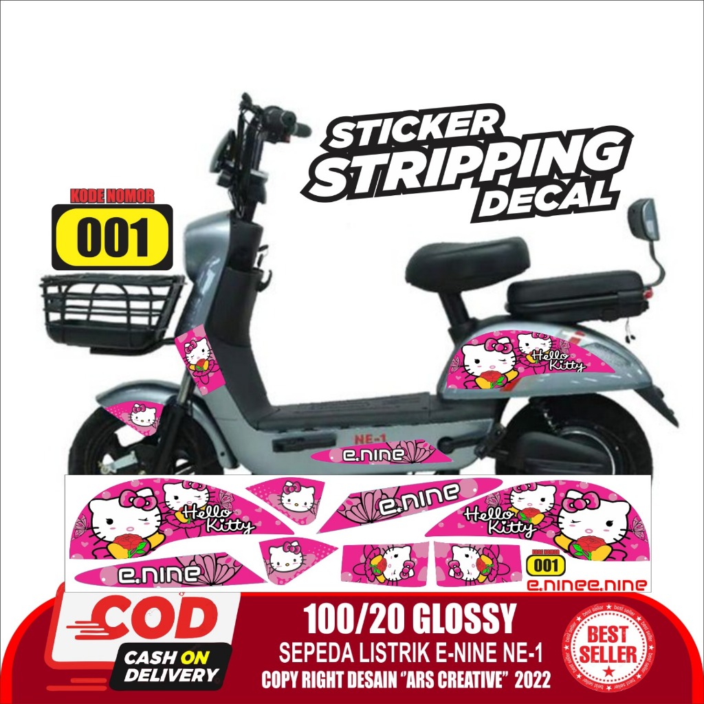 Jual Stiker Striping Sepeda Listrik E-Nine Variasi ARS001 Hello Kitty ...