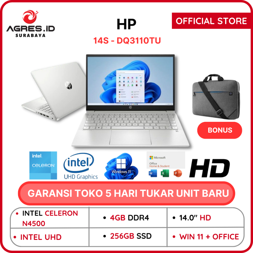 Jual HP 14 Intel Celeron N4500 4GB 256SSD Windows 11+Office 14.0inch HD ...