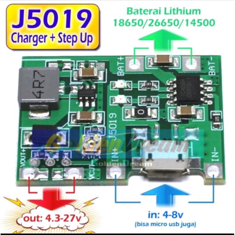 Jual modul 2in1 charger+step up adjustable tp4056 mt3608 baterai Li ...