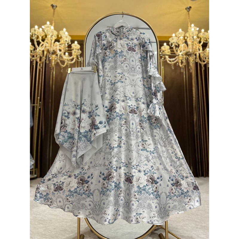 Jual Gamis floral monogram set hijab shella saukia terbaru | Shopee ...
