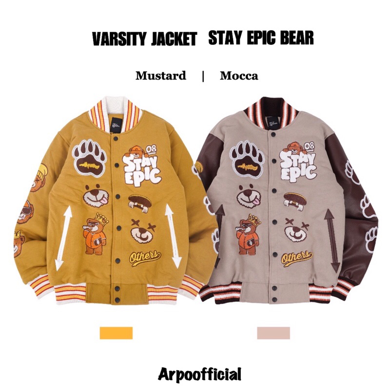 Jual VARSITY JACKET - FUNNY BEAR GOLD & MOCCA | Shopee Indonesia