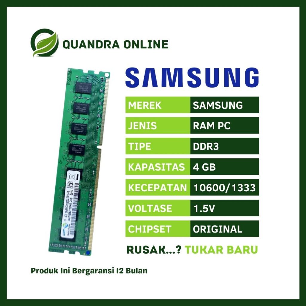 Jual RAM LONGDIMM SAMSUNG 4GB DDR3 PC-10600 1333Mhz GARANSI 1 TAHUN | Shopee Indonesia