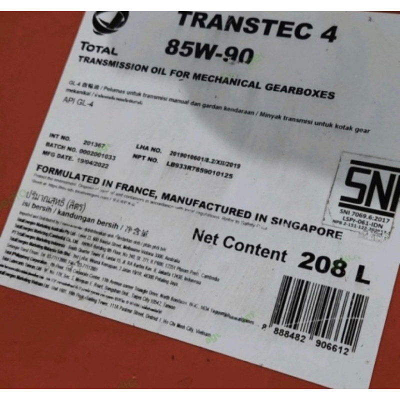 Jual Oli Transmisi Total TRANSTEC 4 85W90 | Shopee Indonesia