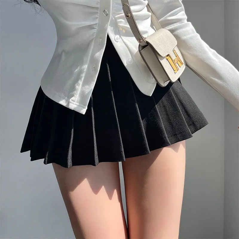 Jual Houzhou Pleated Skirt With Shorts Women Sexy High Waist Black