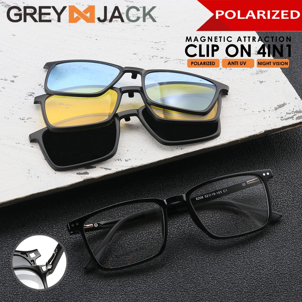 Jual Grey Jack Kacamata Clip On 4in1 Lens Polarized Multifungsi Ringan Bahan TR90 Bisa Minus ...
