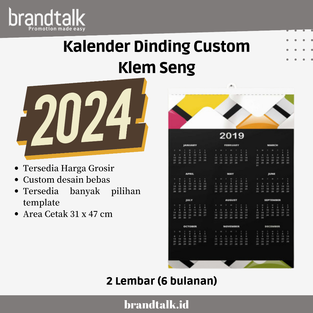 Jual Cetak Kalender Dinding Custom 2024 - Klem Besi - 2 lembar - Satuan ...