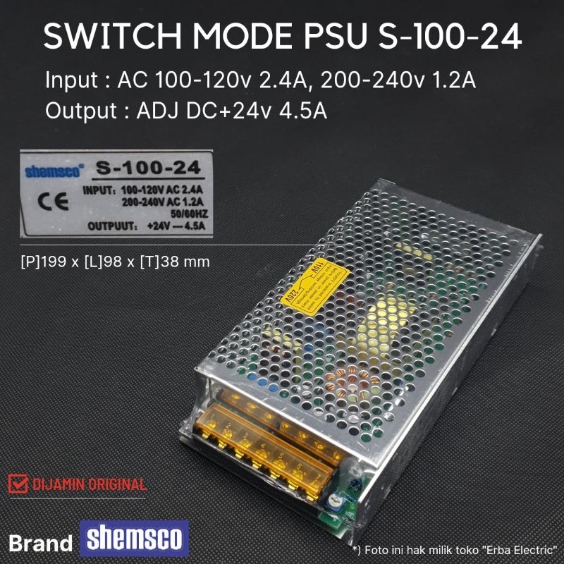 Jual SMPS 24vdc 4.5a Shemsco S-100-24 Switching Power Supply AC DC ...