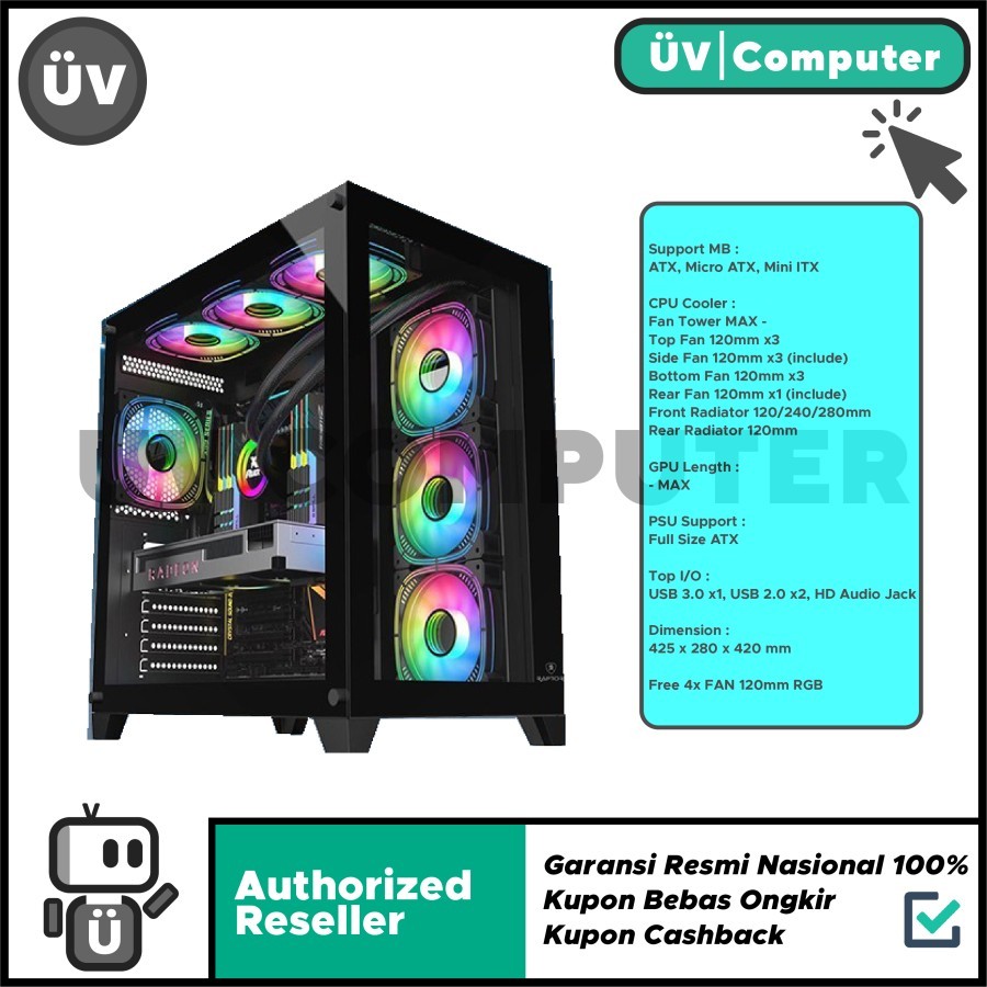Jual Casing PC Komputer Gaming Raptor Ultimate Mid Tower ATX Case Black ...
