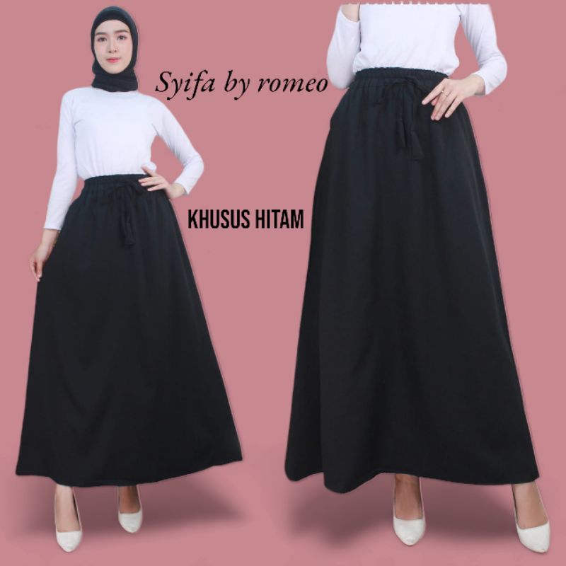 Jual Rok maxi hitam full karet pinggang / Rok A line casual dan formal ...