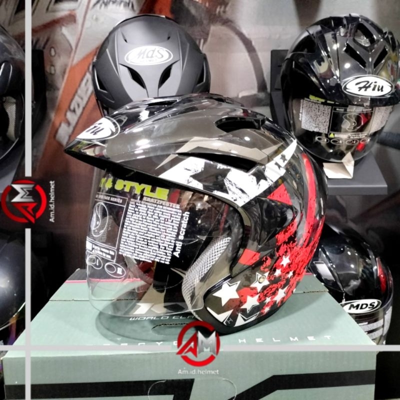 Jual HELM HIU ARROW SNI #2 BLACK RED FLUO DOUBLE VISOR HALF FACE ...