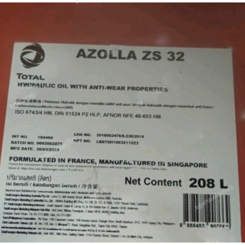 Jual Hydraulic Oli Total Azolla Zs 32 | Shopee Indonesia
