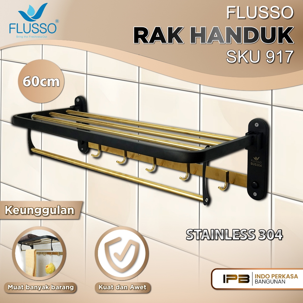 Jual FLUSSO Rak Handuk Stainless Black Gold | Rak Handuk 2 Susun ...