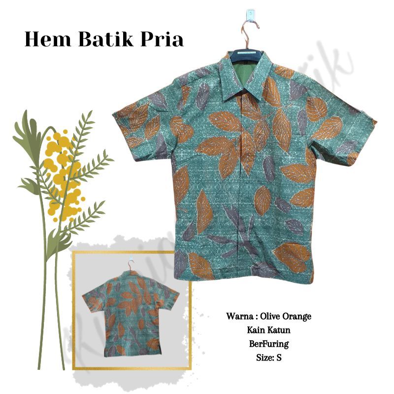 Jual Hem Batik Cap Daun Besar Olive Orange | Shopee Indonesia
