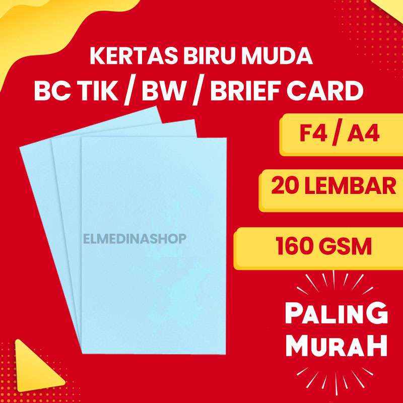 Jual 20 Lembar Kertas Warna Biru Muda BC Tik / Manila / BW / Brief Card ...