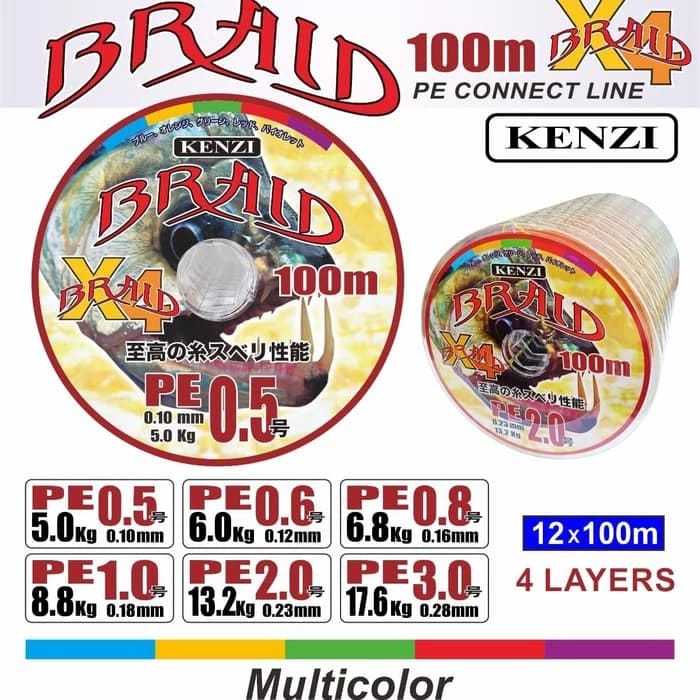 Jual SENAR PE KENZI BRAID X4 100m BENANG CASTING KUAT MULTICOLOR 100% ...