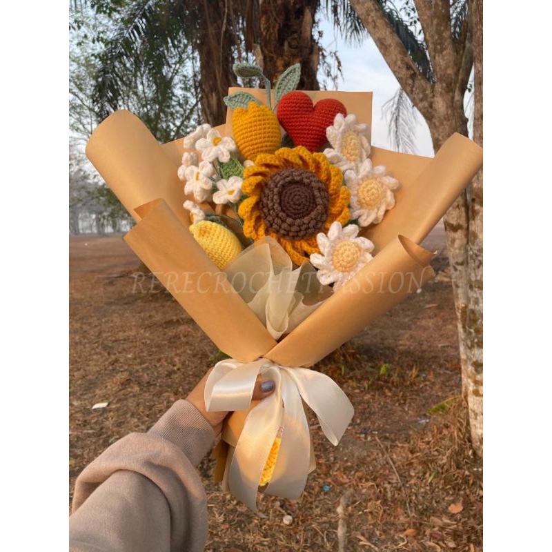 Jual crochet sunflower bouquet buket bunga rajut matahari buket bunga ...