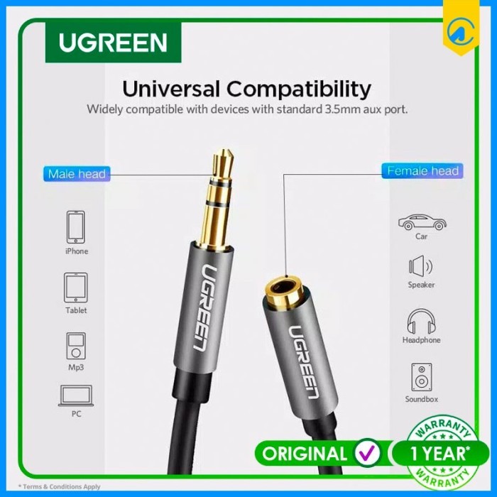 Jual Ugreen Kabel Audio 3.5mm Male to Female Extension Cable 3m PN 10595 | Shopee Indonesia