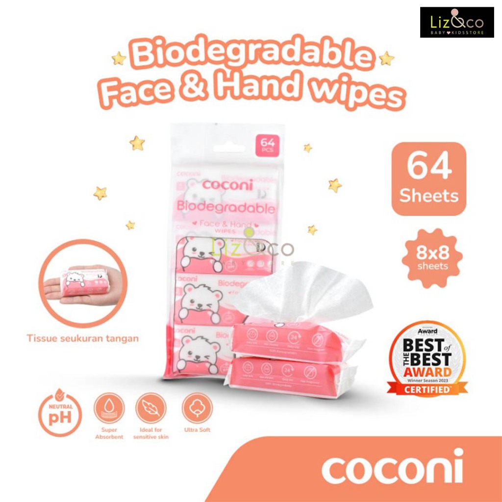 Jual COCONI BIODEGRADABLE FACE & HAND BABY WIPES | Tisu Basah Bayi 64 ...