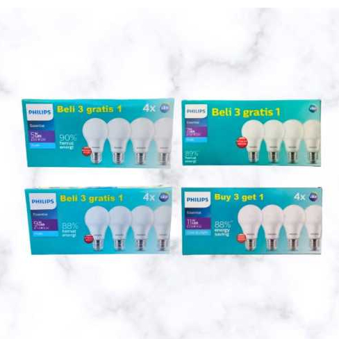 Jual LAMPU LED PHILIPS ESSENTIAL MULTIPACK 5W 7W 9W 11W PUTIH 3 GRATIS 1 | Shopee Indonesia