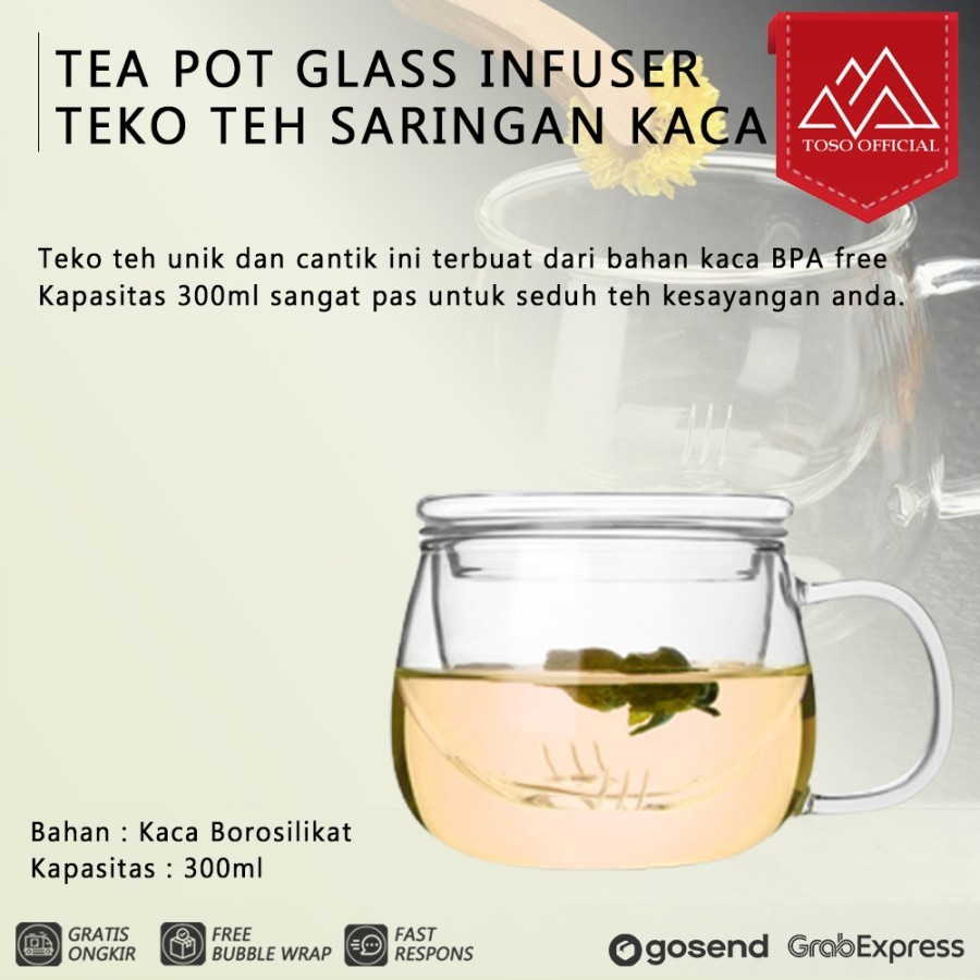 Jual Tea Pot Glass Infuser 300ml Gelas Kaca Teh Teko Teh Saringan Kaca ...