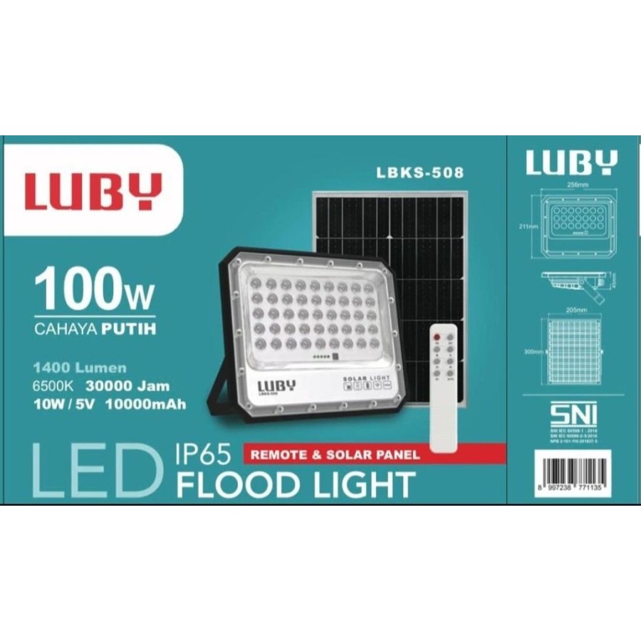 Jual Lampu Sorot Luby 100W led LBKS-508 floodlight cahaya putih solar panel | Shopee Indonesia