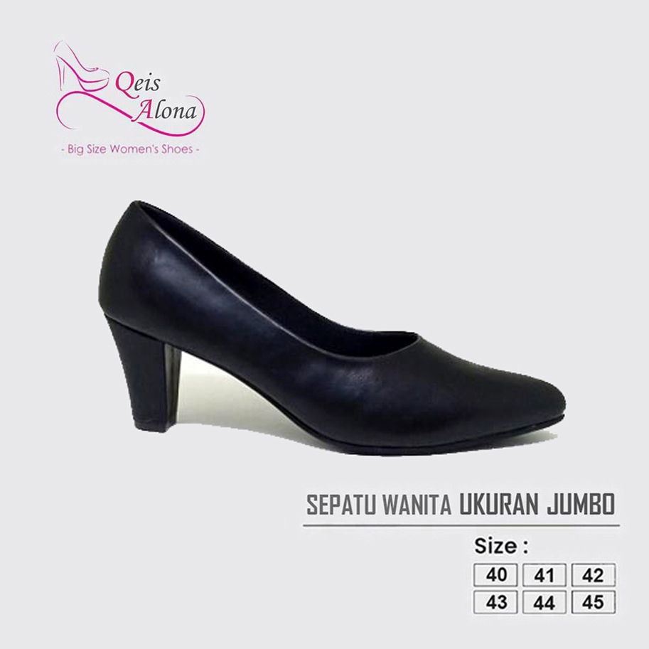 Jual Sepatu Pantofel Kulit Full Black High Heels 7cm Big Size 40-41-42 ...