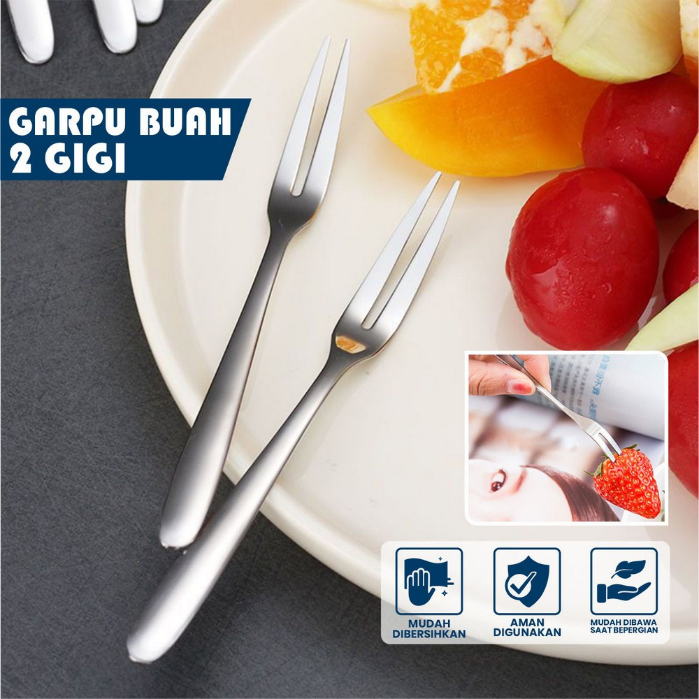 Jual Garpu Buah Stainless Tusukan Buah Kue Puding Garpu 2 Gigi / Alat ...