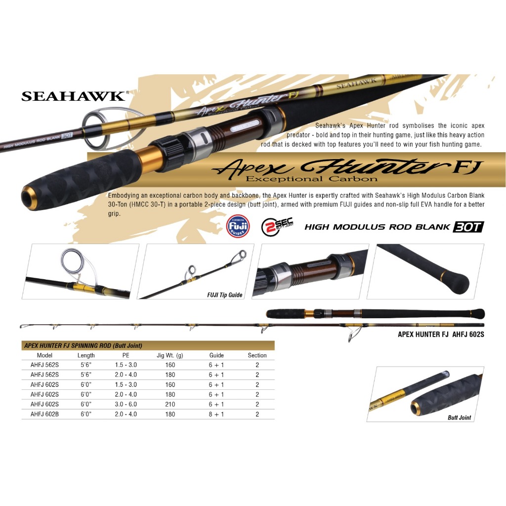 Jual Joran Jigging Seahawk Apex Hunter FJ 562 602 Spinning | Shopee ...