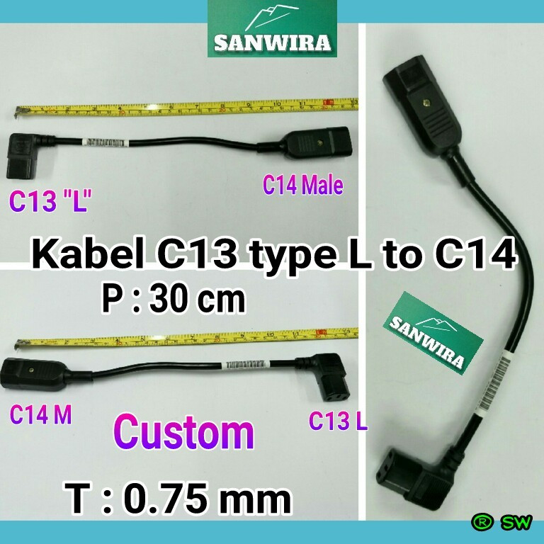 Jual Kabel C13 type L (Female) to C14 Male - Panjang : 30 cm (Custom) / Kabel C 13 C 14 / Cable ...