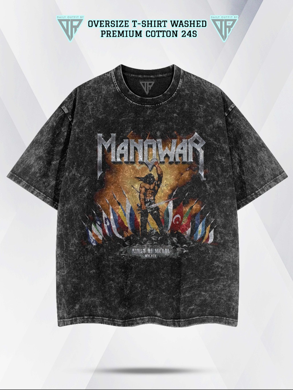 Jual Kaos Manowar "Kings of Metal" T-shirt Oversize Boxy Washed Washing ...