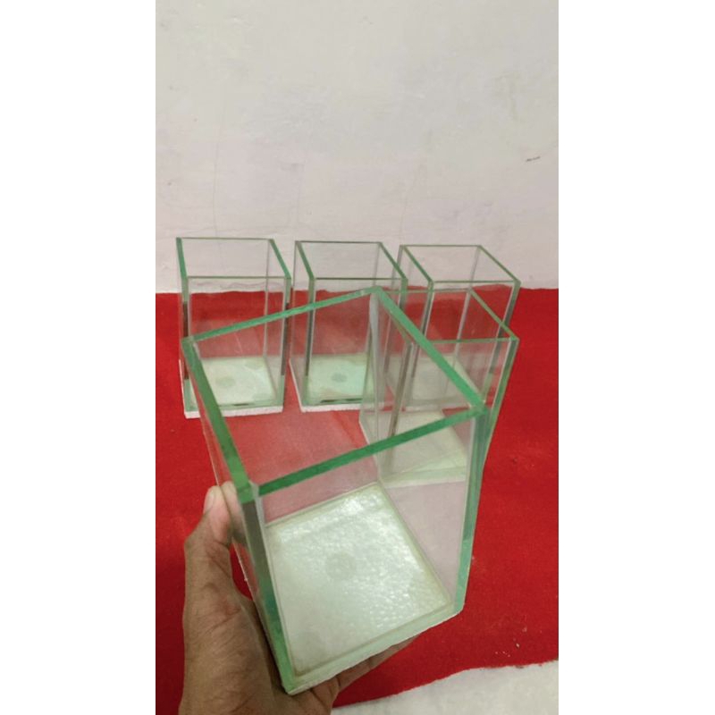 Jual aquarium mini guppy/soliter ikan cupang 10x10x15 kaca bening ...