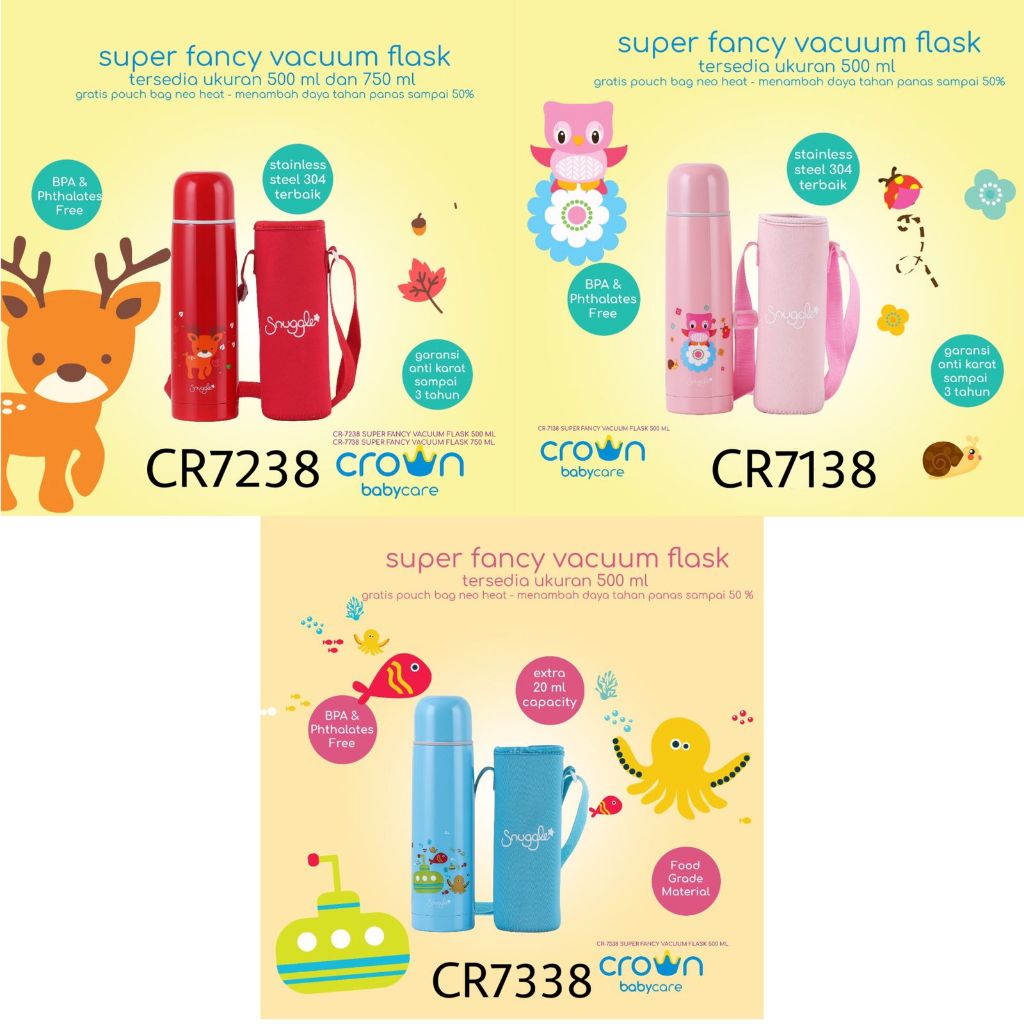 Jual Snuggle Fancy Vacuum Flask 500ml - Thermos Air Fancy /Crown CR6638 ...