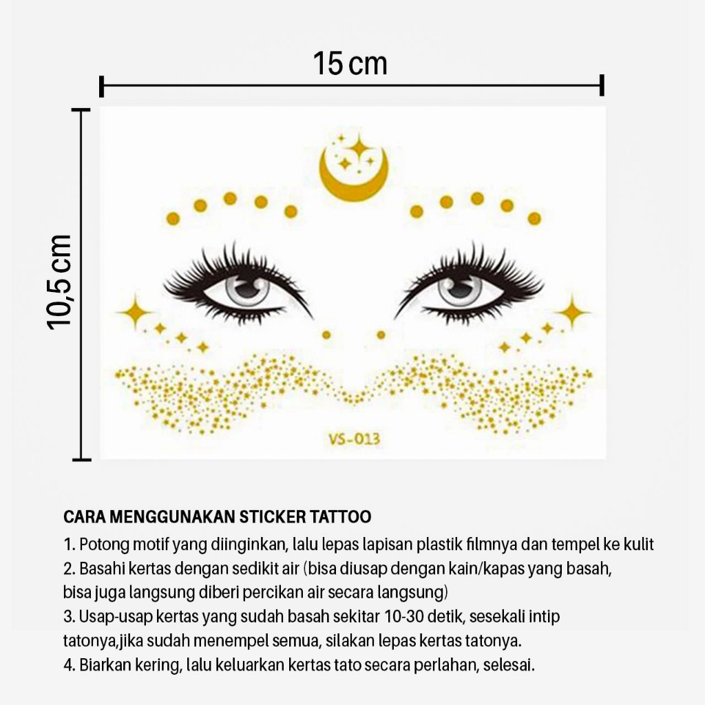 Jual Sticker wajah tattoo temporer semi permanen warna gold wanita pria ...