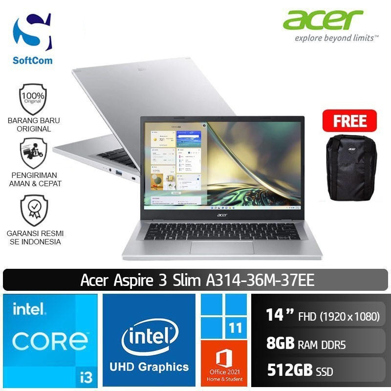 Jual Acer Aspire 3 A314 36M 37EE i3 N305/8GB/512GB SSD/14" FHD/W11+OHS ...