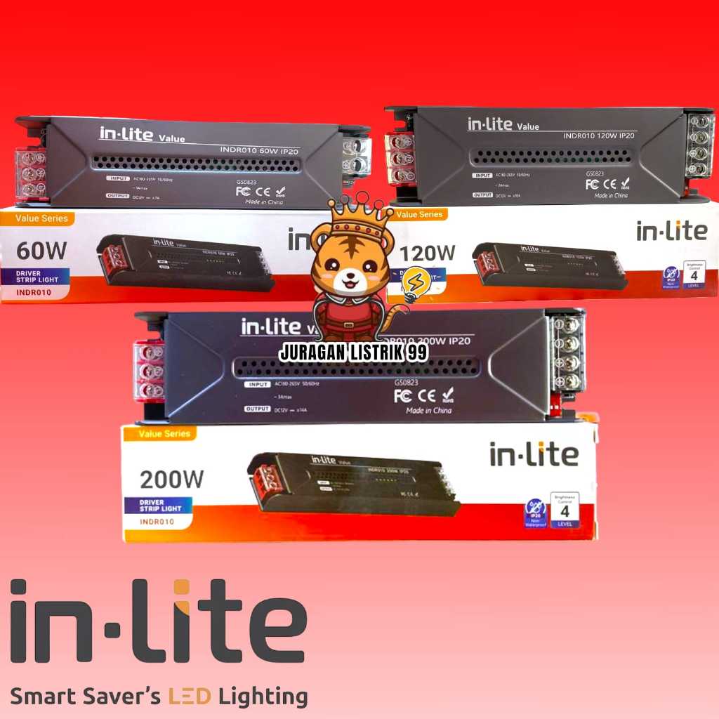 Jual INLITE - TRAFO POWER SUPPLY LED STRIP 12V INDR010 60W 120W 200W ...