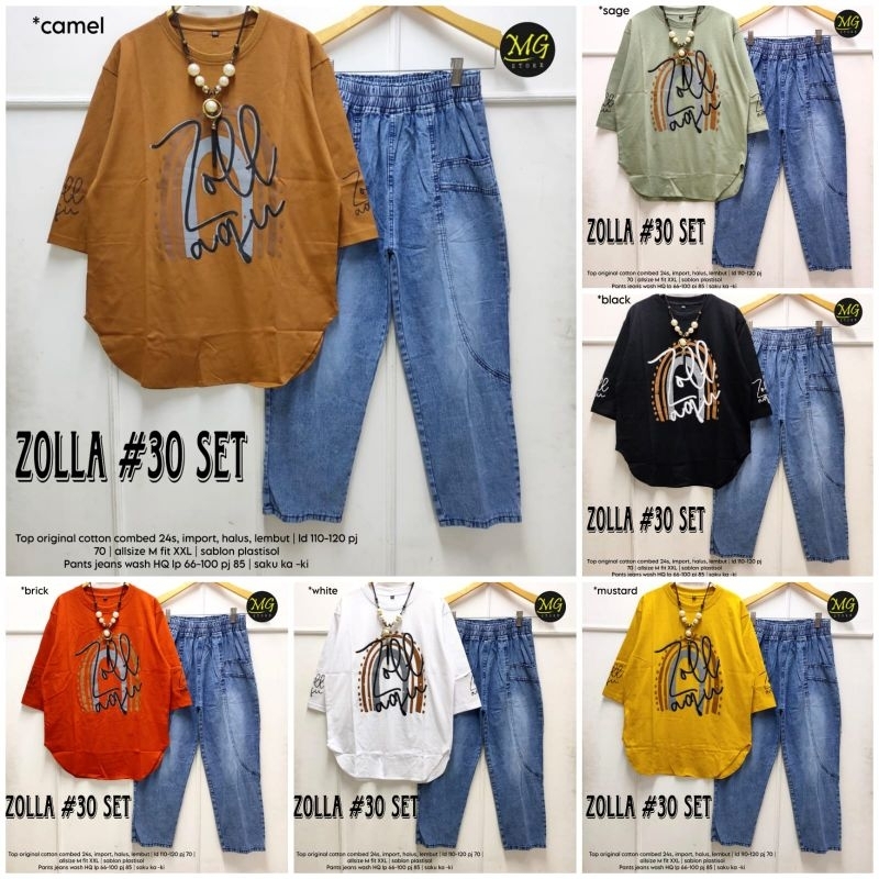 Jual Zolla Set #30 #29 setelan wanita size JUMBO Combed 24s TEBAL Celana Jeans Wash HQ | Shopee ...