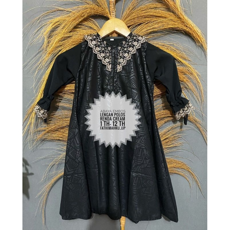 Jual Abaya Anak Embos Renda Lengan Polos/Gamis Hitam Anak Couple Ibu ...