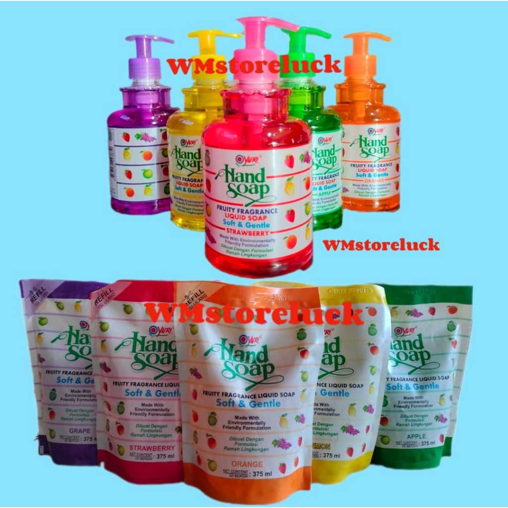Jual YURI HAND SOAP 410ml 375ml/sabun cuci tangan cair aroma buah pump ...