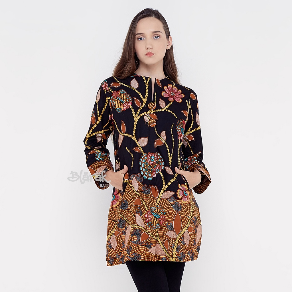 Jual Tunik Batik Wanita Modern Lapis Trikot Reguler Fit Rawa Hitam ...