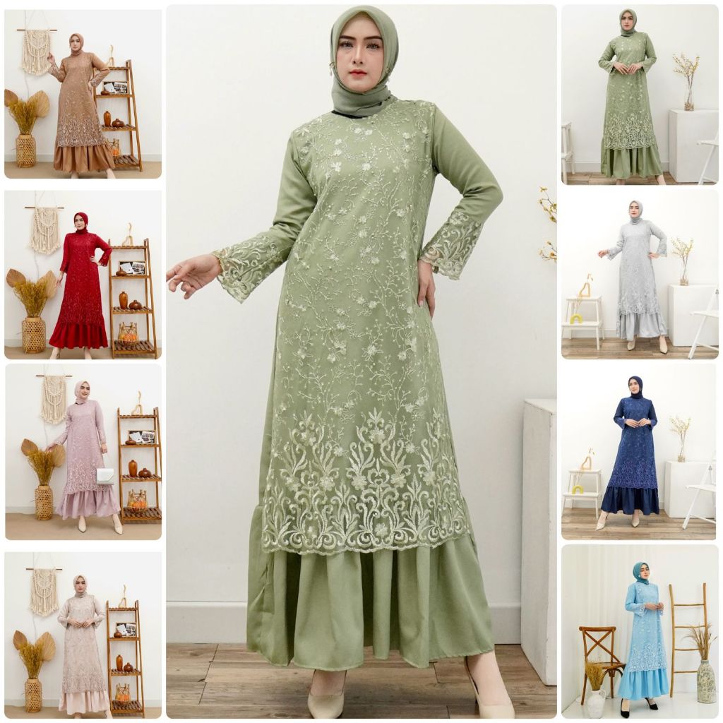 Jual (Jamin RealPict) Gamis Pramitha Brukat Tille /SIZE S M L XL XXL JUMBO BIGSIZE / Maxi Dress ...