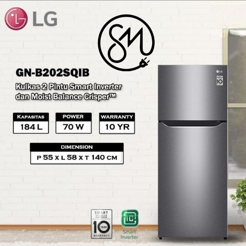 Jual Kulkas LG GN-B202SQIB 2 pintu Smart Inverter GNB202SQIB 184 L ...