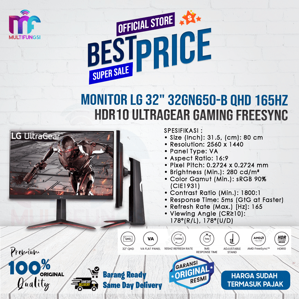 Jual Monitor LG 32" 32GN650-B QHD 165Hz HDR10 UltraGear Gaming Freesync | Shopee Indonesia