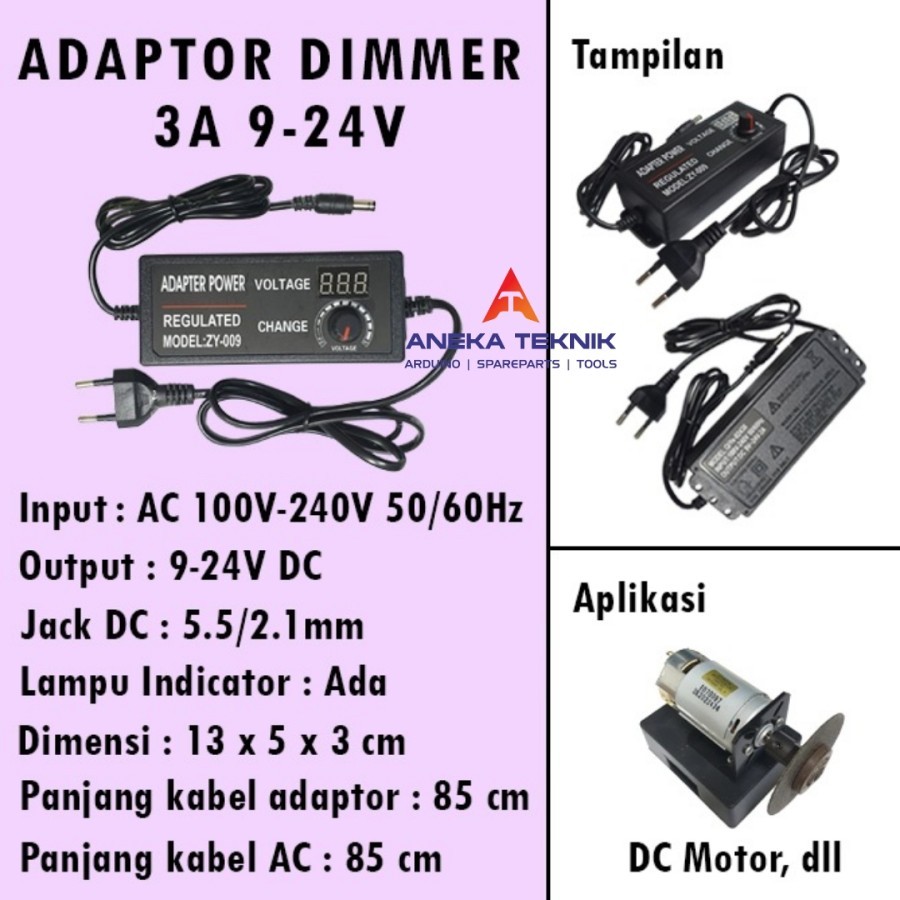 Jual Adjustable Power Adapter Dimmer / Adaptor Dimmer 3A AC - DC 9 ...