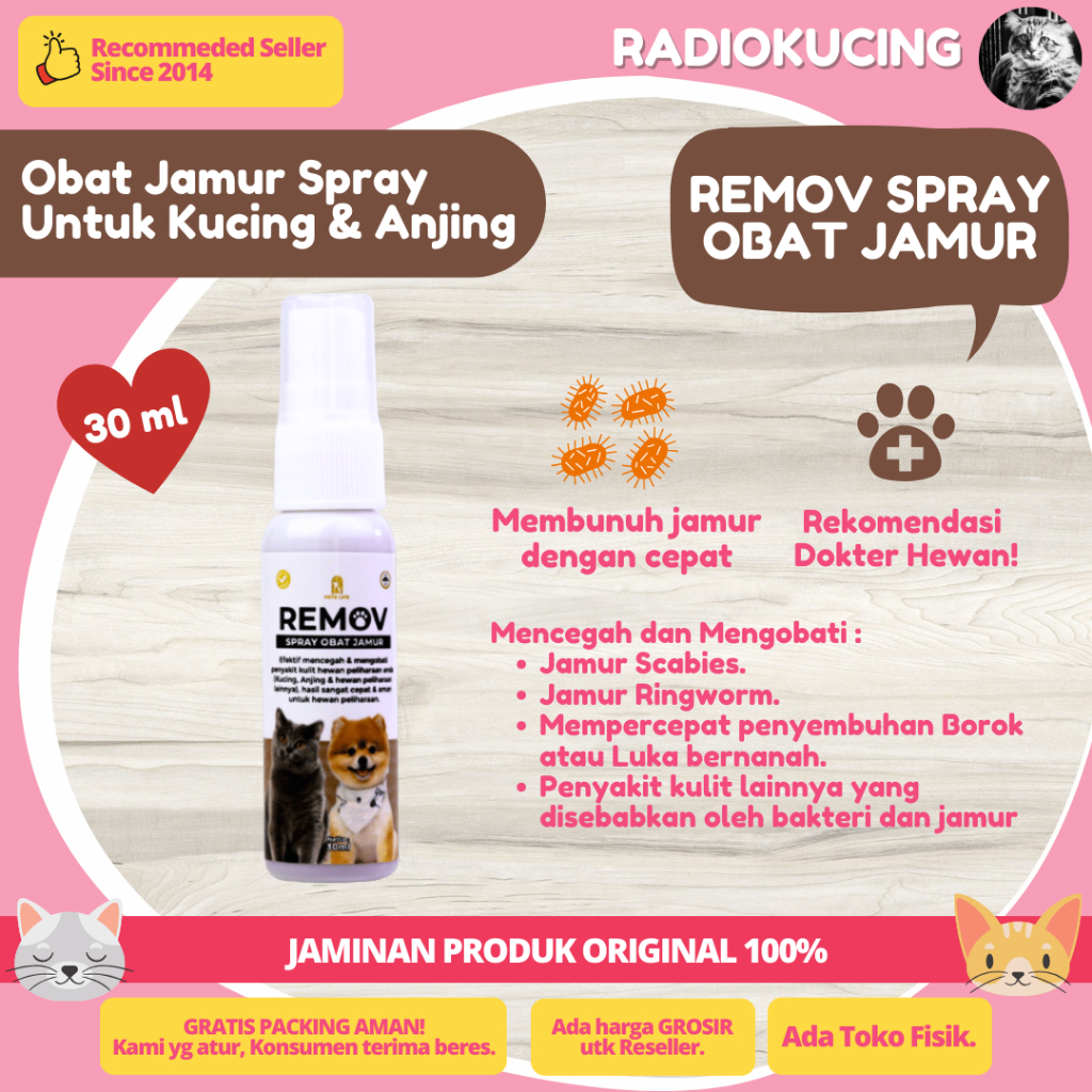 Jual REMOV Spray Obat Jamur 30 ml Semprot Jamur Scabies Ringworm Kucing ...