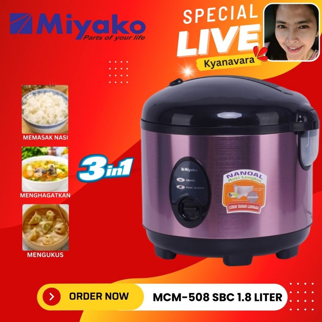 Jual (EKSKLUSIF LIVE) MIYAKO RICE COOKER / MAGIC COM 1.8 L MCM-508 SBC ...