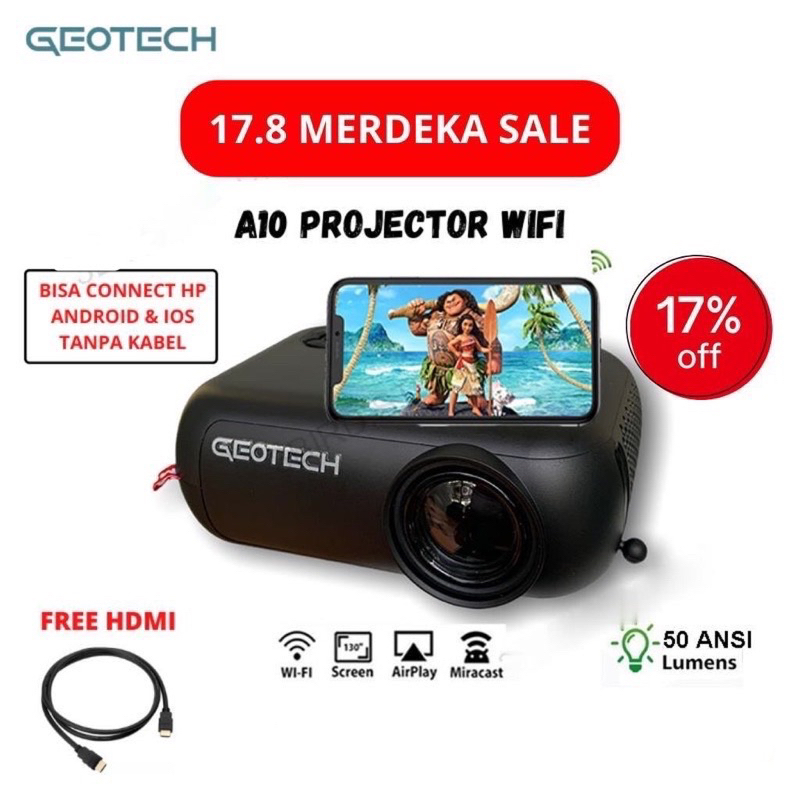 Jual Projector GEOTECH A10 Mini Proyektor Wifi Mirroring LED Portabel ...