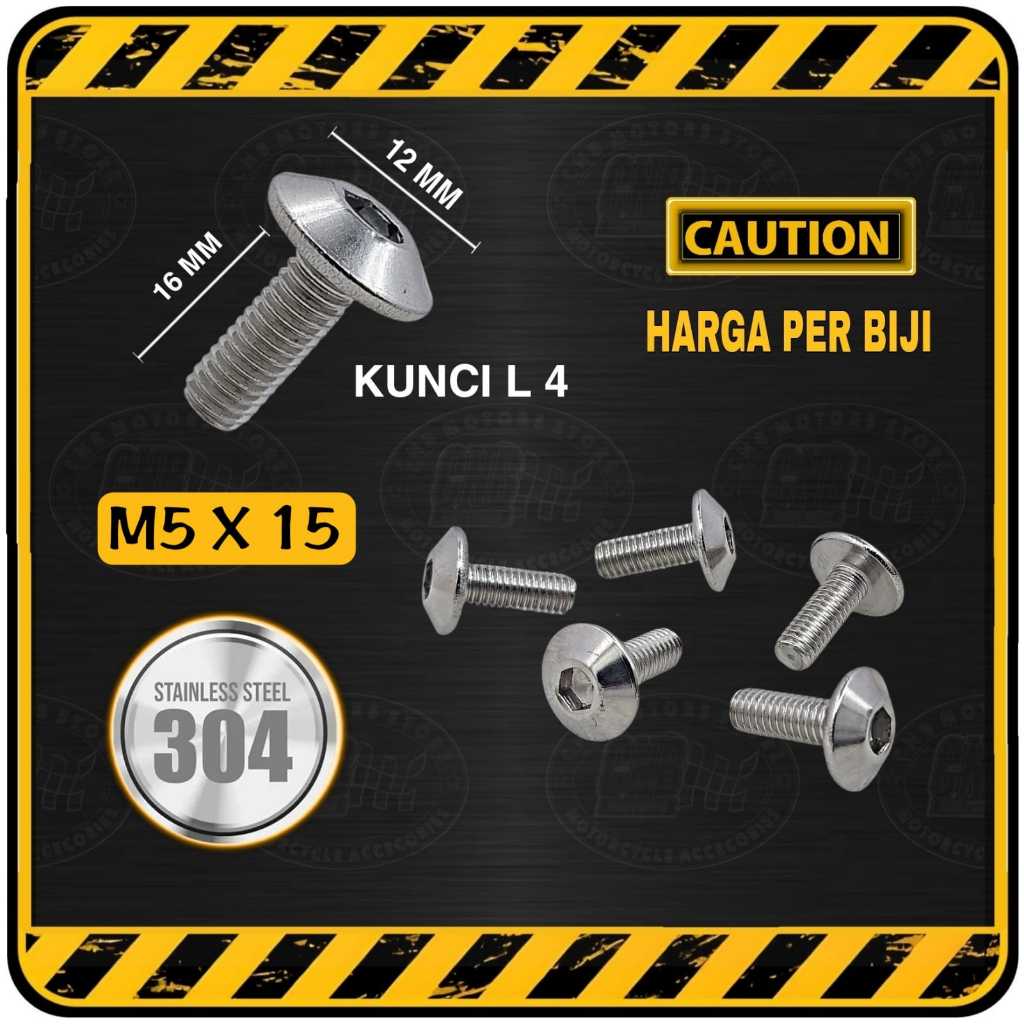 Jual Baut L STAINLESS Kerucut M5 x 15 || M5x15 ( Setara Baut Kunci 8 | Panjang 15 mm / 1,5 cm ...